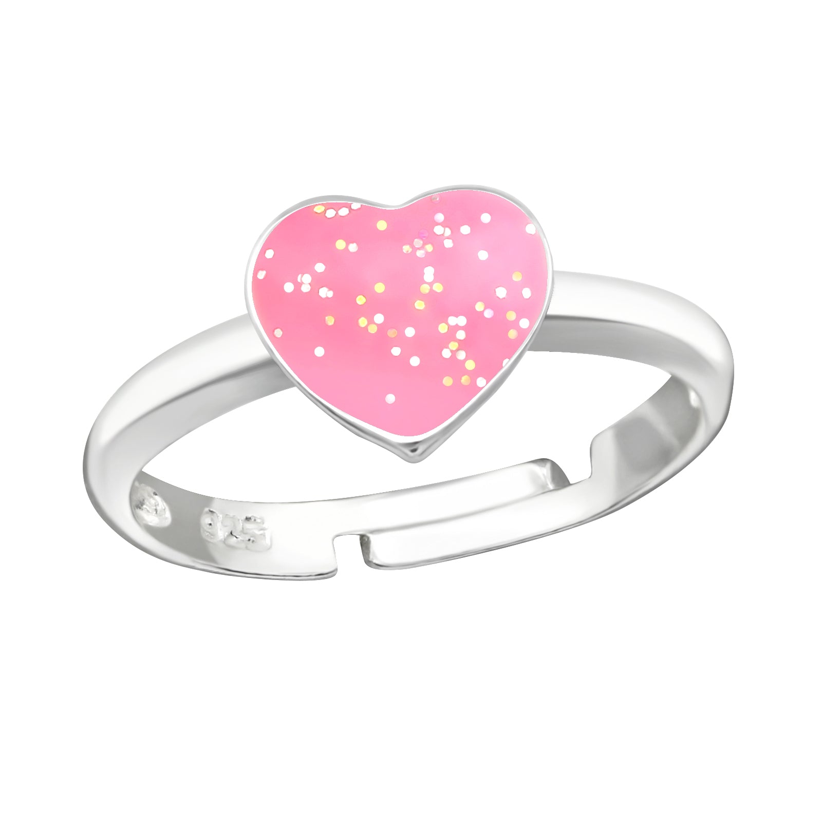 Children's Sterling Silver Adjustable Pink Glitter Heart Ring – Liberty ...