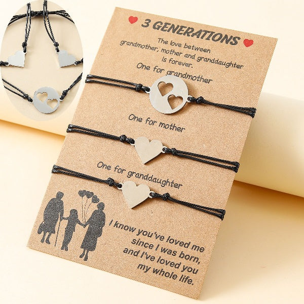 Adjustable Three Generations Heart Wish Bracelets with Presentation Ca ...