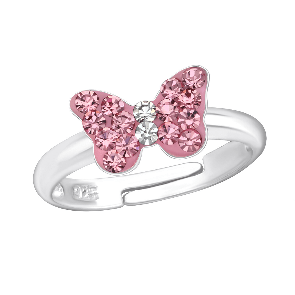 Children's Sterling Silver Adjustable Pink Sparkle Butterfly Ring ...