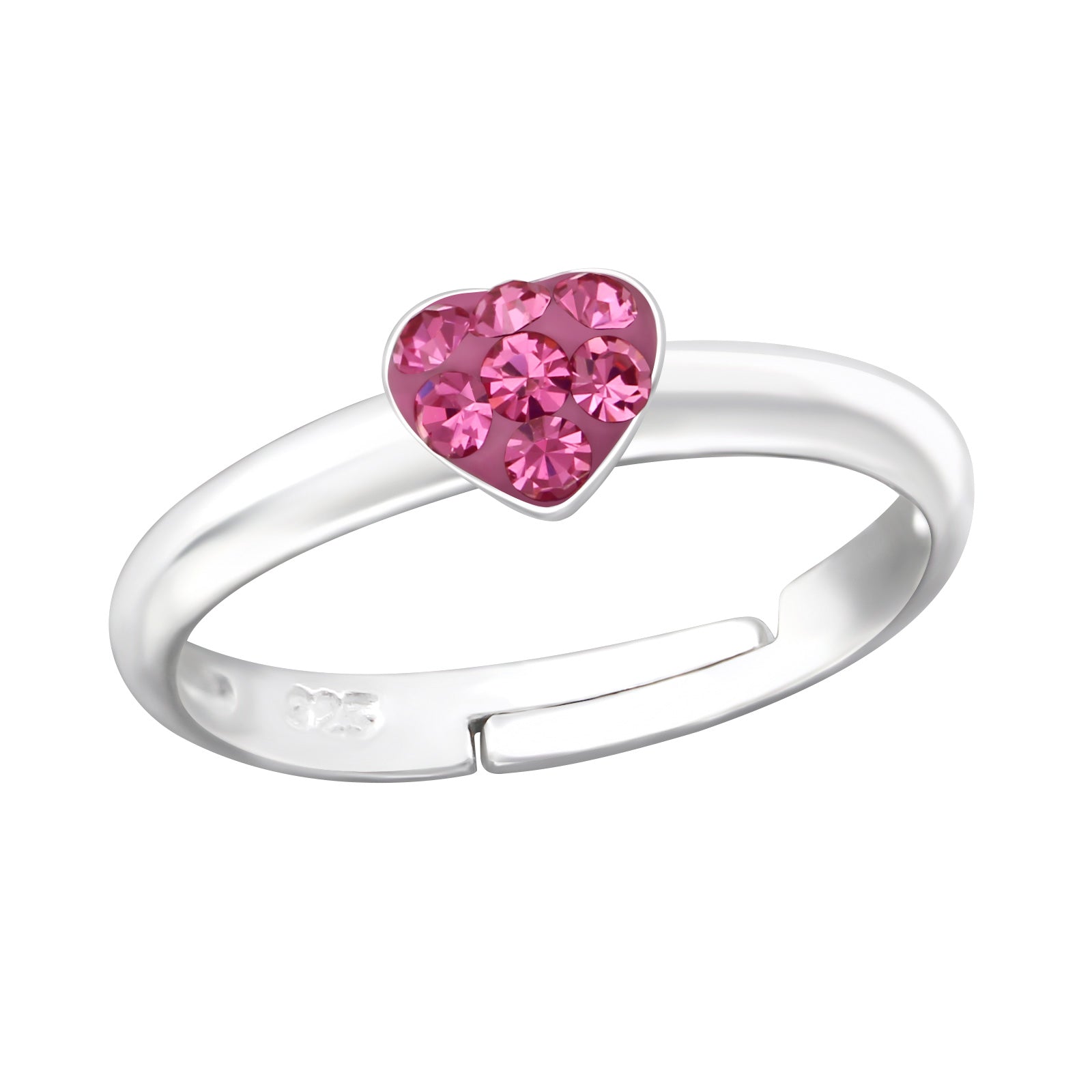 Children's Sterling Silver Adjustable Pink Diamante Heart Ring ...